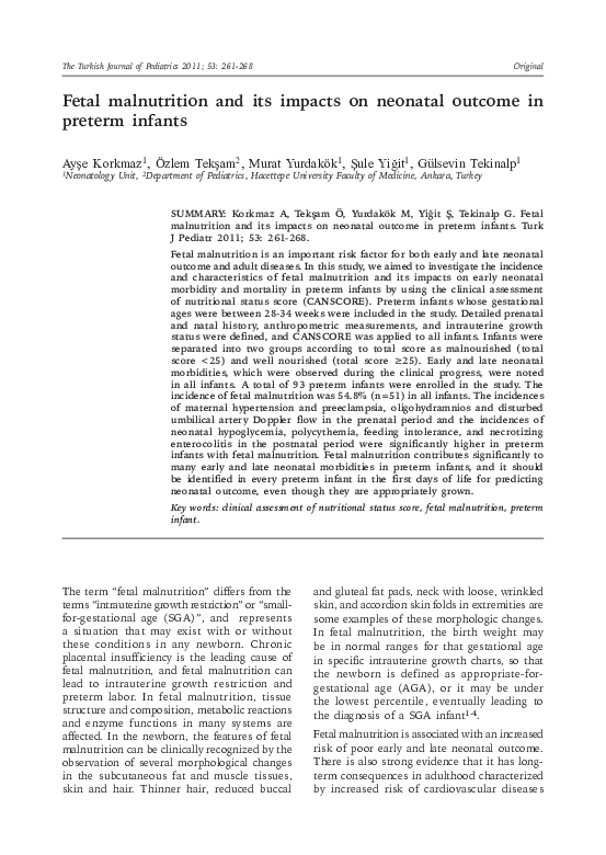(PDF) Fetal malnutrition and its impacts on neonatal outcome in preterm ...