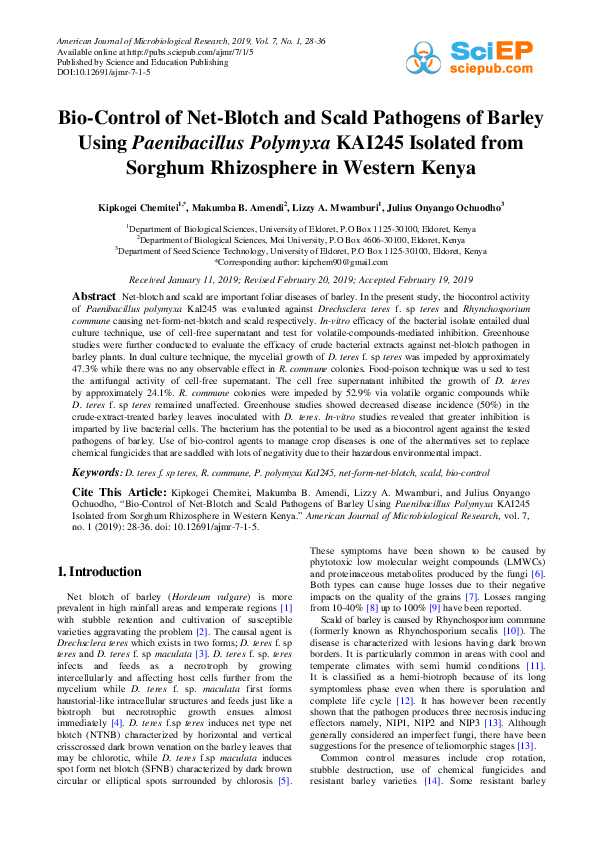 (PDF) Bio-Control of Net-Blotch and Scald Pathogens of Barley Using ...
