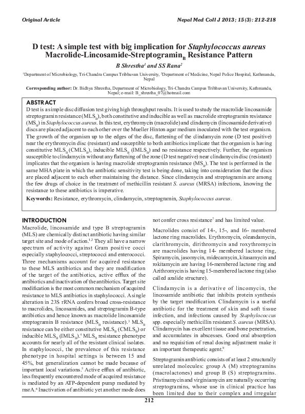 (PDF) D test: a simple test with big implication for Staphylococcus ...
