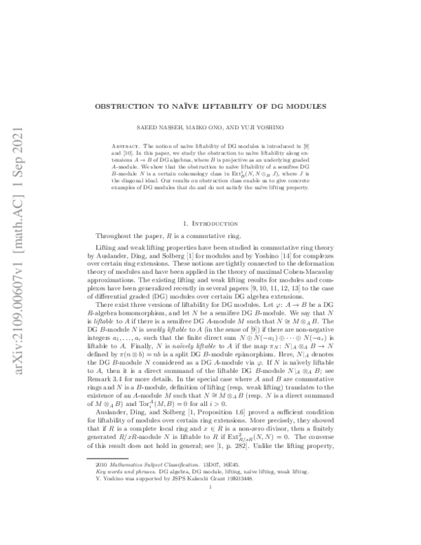 (PDF) Obstruction to naive liftability of DG modules