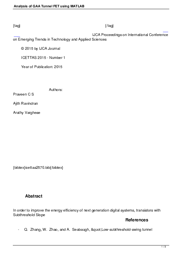 (PDF) Analysis of GAA Tunnel FET using MATLAB | AJITH RAVINDRAN EC - Academia.edu