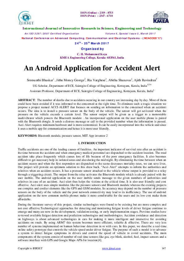 (PDF) An Android Application for Accident Alert