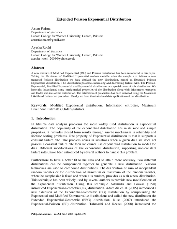 (PDF) Extended Poisson Exponential Distribution