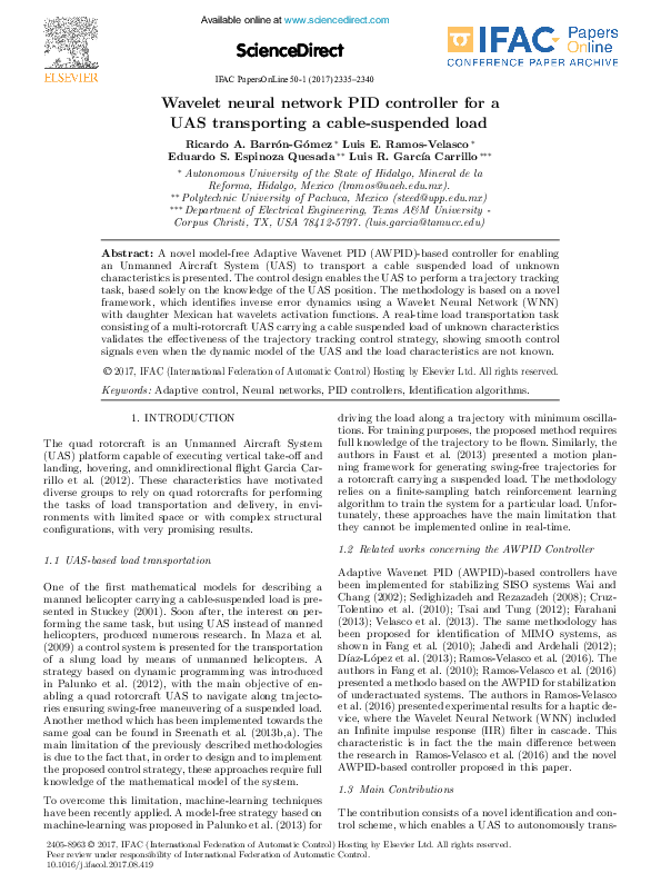 (PDF) Wavelet neural network PID controller for a UAS transporting a cable-suspended load