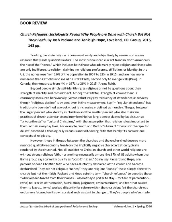 (PDF) Church Refugees: Sociologists reveal why people are DONE with ...