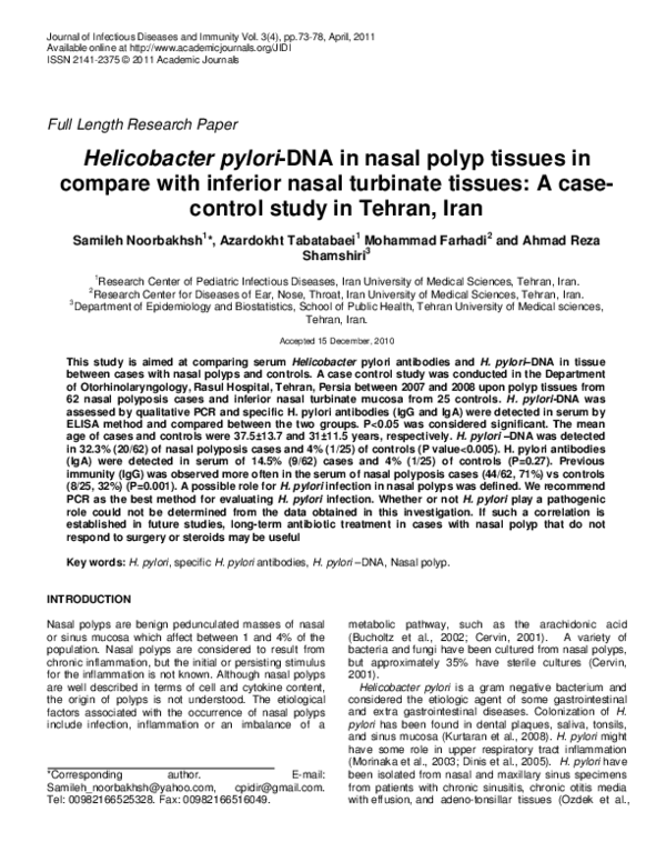 (PDF) Helicobacter pylori-DNA in nasal polyp tissues in compare with ...