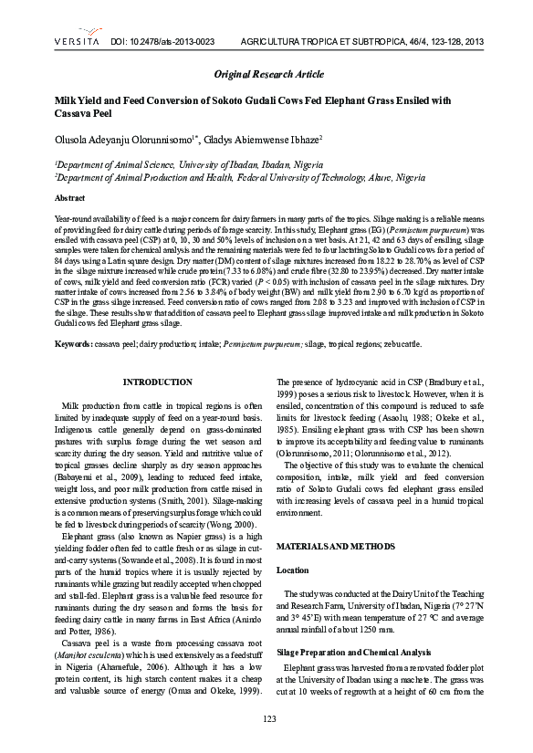 (PDF) Original Research Article Milk Yield and Feed Conversion of ...