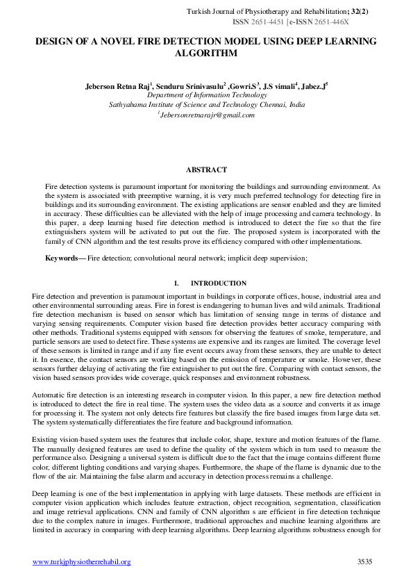 Pdf Design Of A Novel Fire Detection Model Using Deep Learning Algorithm Jeberson Retna Raj 1141