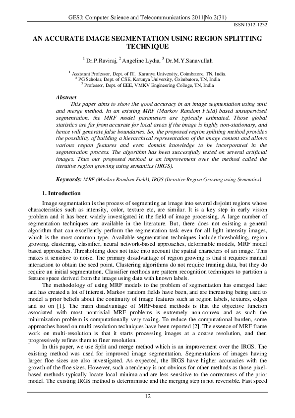 (PDF) An Accurate Image Segmentation Using Region Splitting Technique