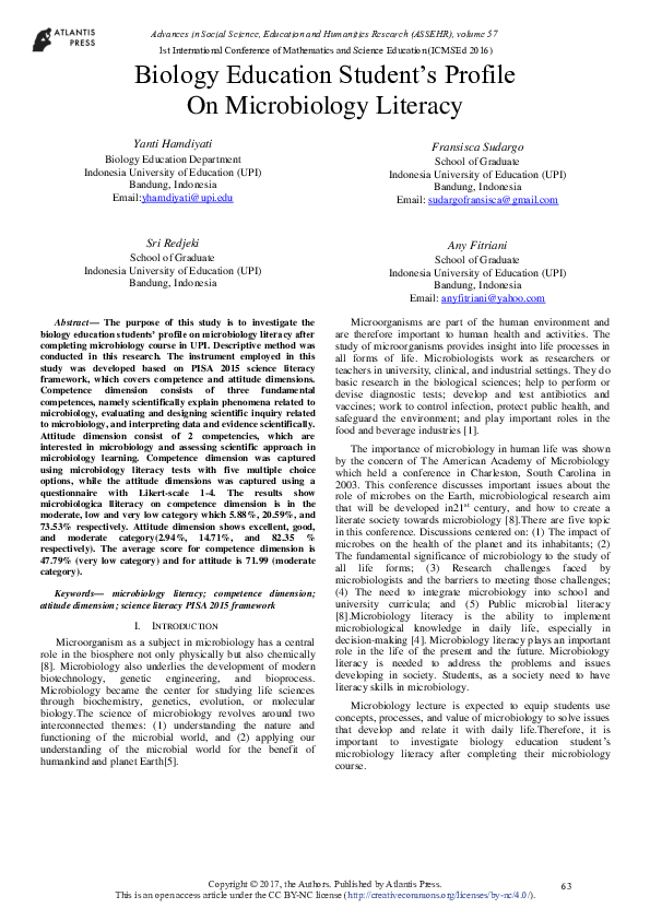 (PDF) Biology Education Student's Profile On Microbiology Literacy