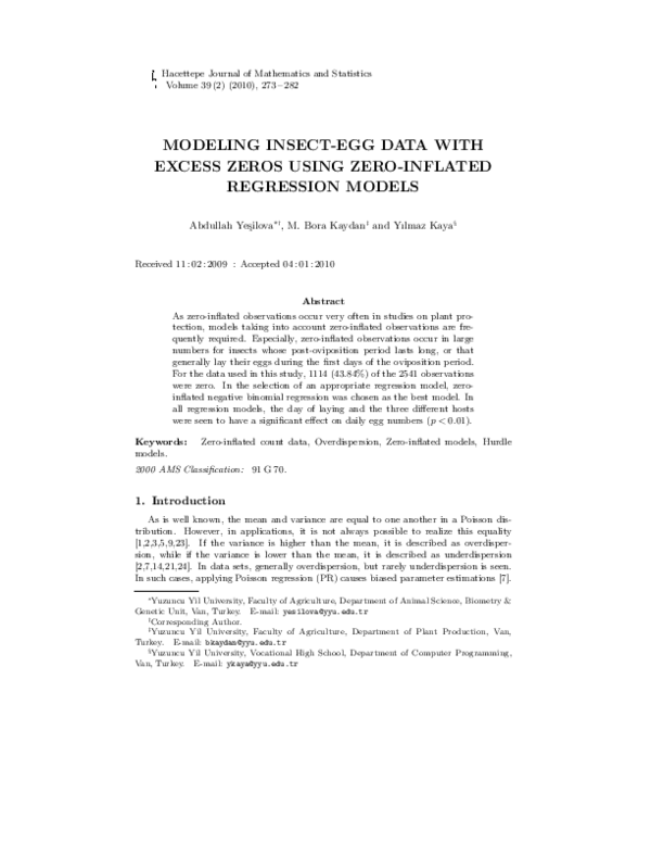 (PDF) Modeling Insect-Egg Data with Excess Zeros Using Zero-Inflated Regression Models