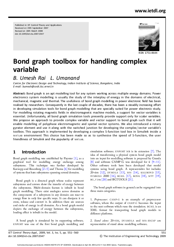 (PDF) Bond graph toolbox for handling complex variable