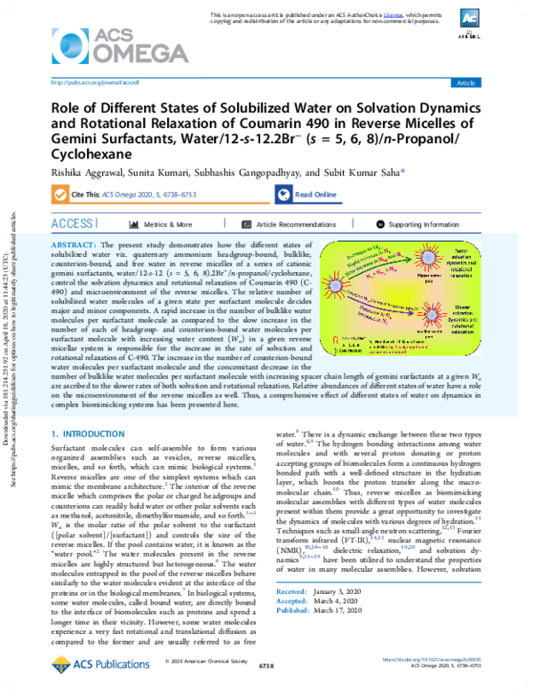 (PDF) Role of Different States of Solubilized Water on Solvation ...