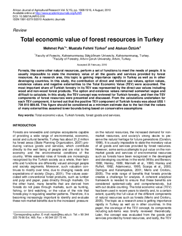 (PDF) Total economic value of forest resources in Turkey