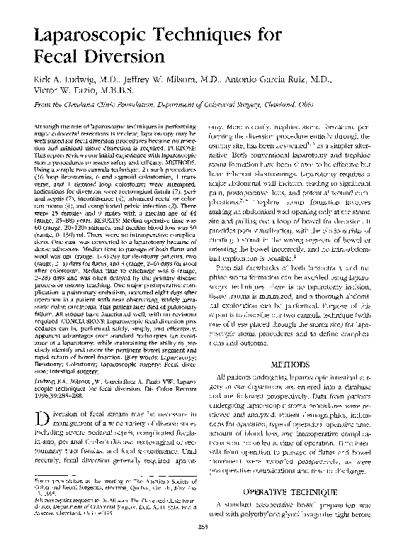 (PDF) Laparoscopic techniques for fecal diversion