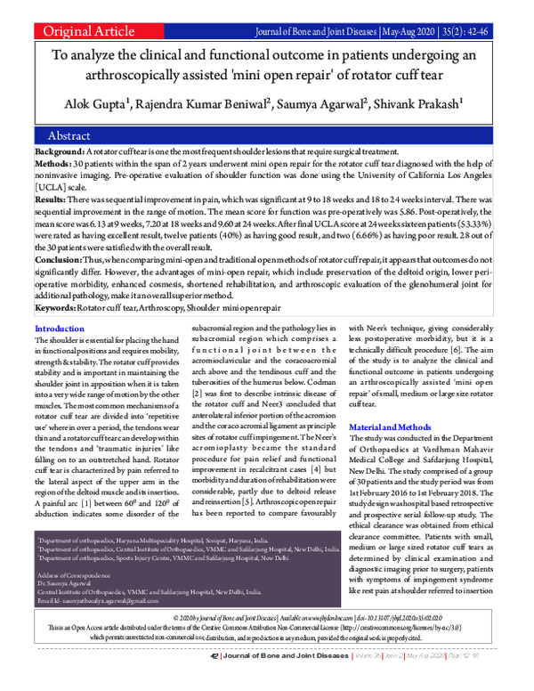 (PDF) To analyze the clinical and functional outcome in patients undergoing an arthroscopically ...