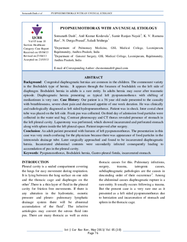 (PDF) Pyopneumothorax with an Unusual Etiology