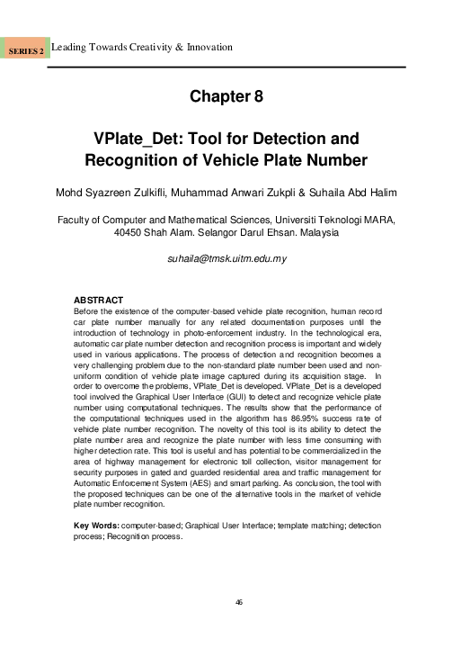 (PDF) VPlate_Det: Tool for Detection and Recognition of Vehicle Plate Number