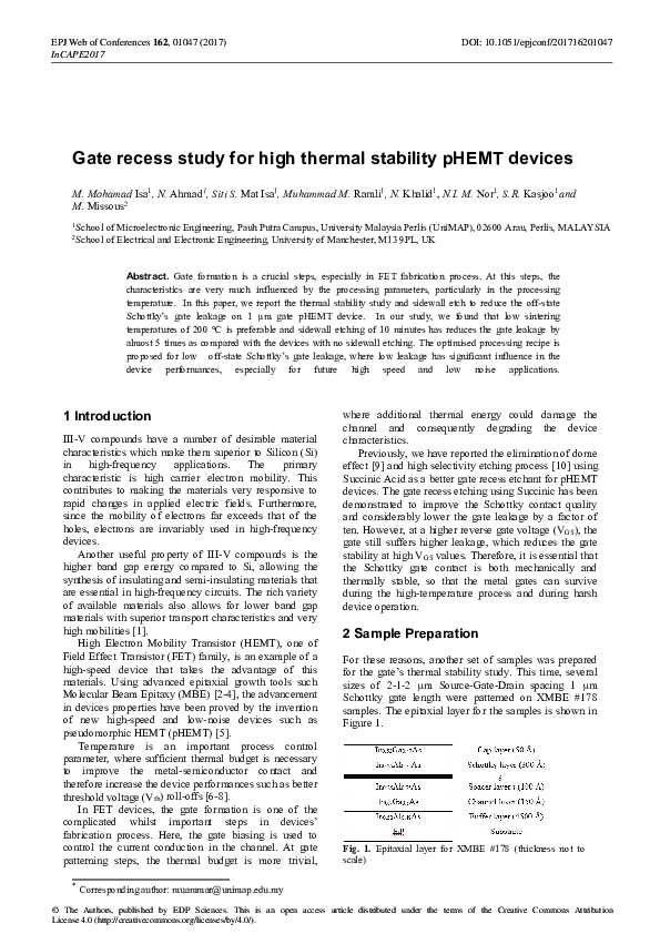 (PDF) Gate recess study for high thermal stability pHEMT devices