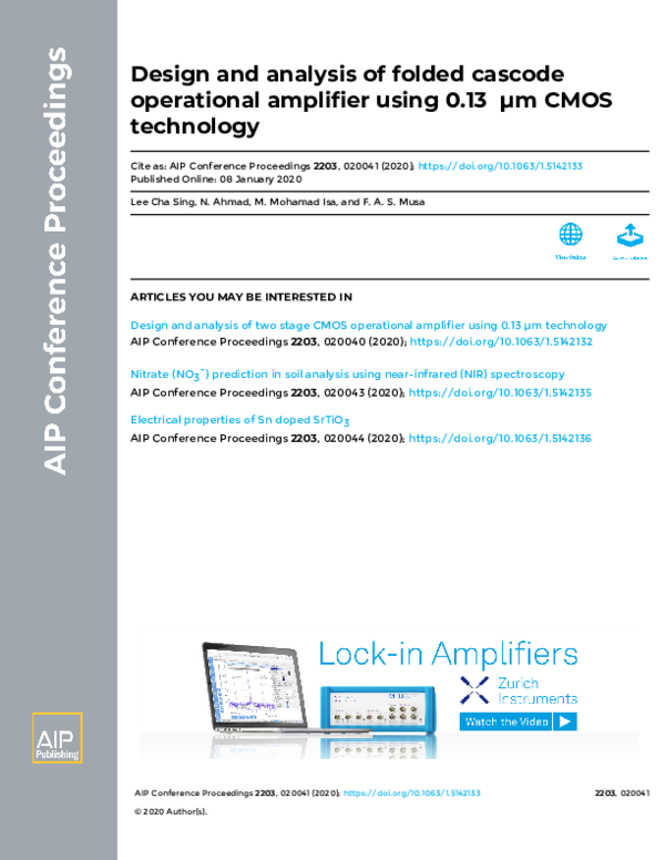 (PDF) Design and analysis of folded cascode operational amplifier using ...