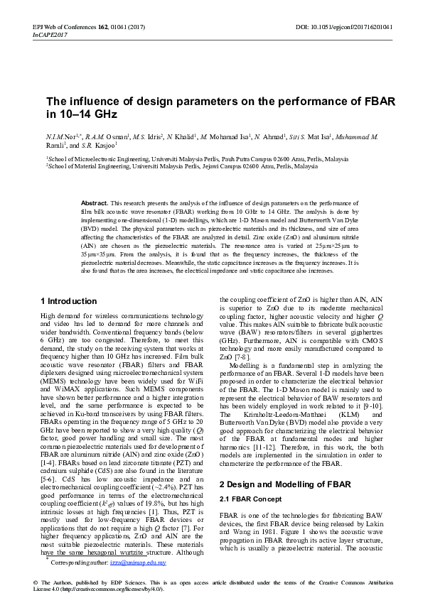 (PDF) The influence of design parameters on the performance of FBAR in ...