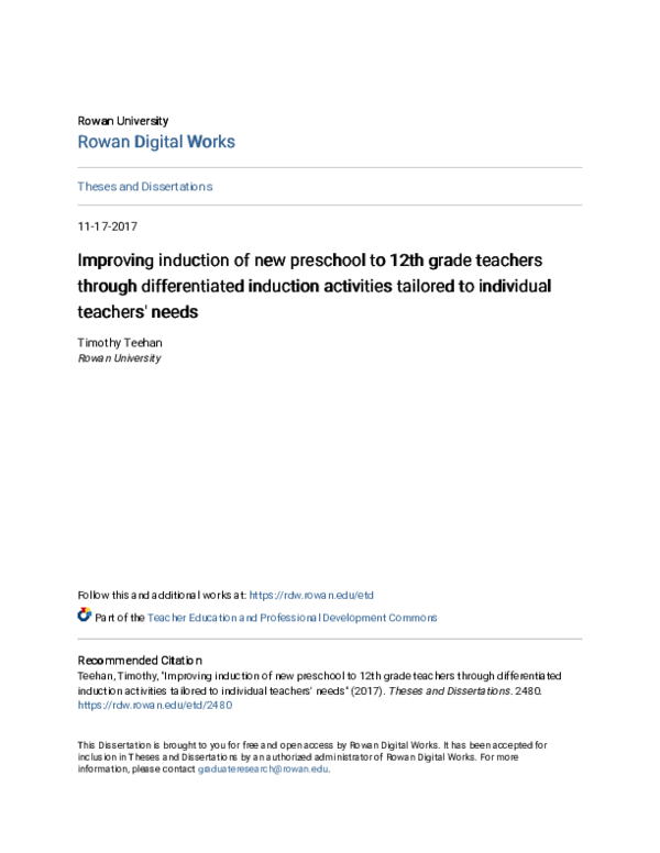 (PDF) Improving induction of new preschool to 12th grade teachers ...