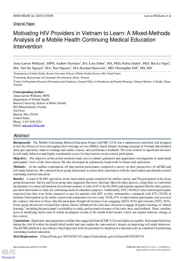 (PDF) Motivating HIV Providers in Vietnam to Learn: A Mixed-Methods ...