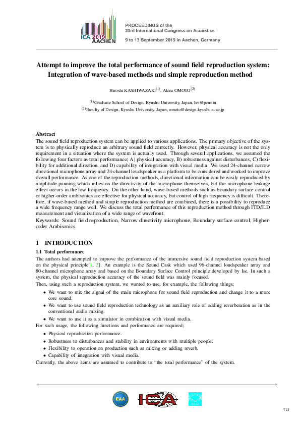 Pdf Attempt To Improve The Total Performance Of Sound Field
