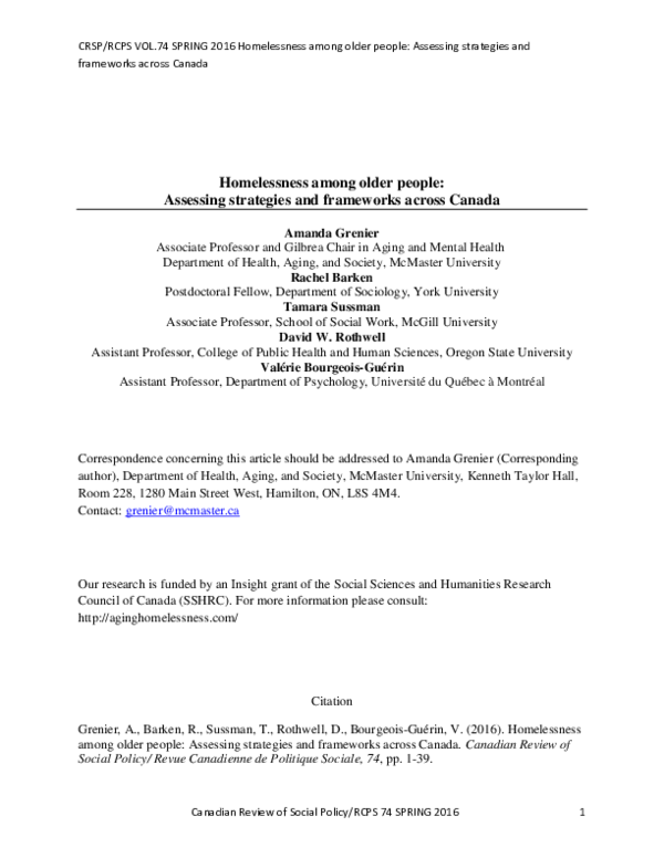 (PDF) Homelessness among older people: Assessing strategies and ...