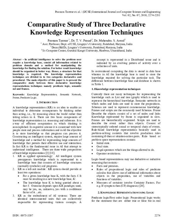 (PDF) Comparative Study of Three Declarative Knowledge Representation Techniques