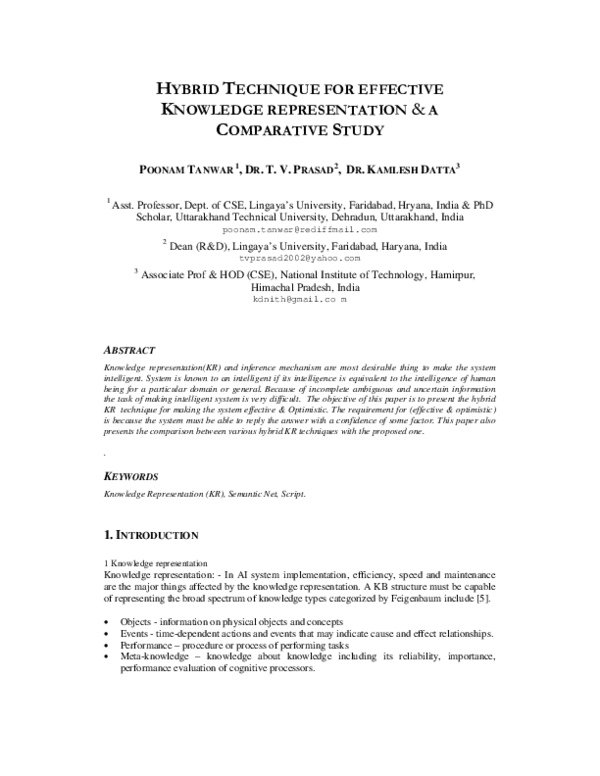 (PDF) Hybrid technique for effective knowledge representation & a comparative study