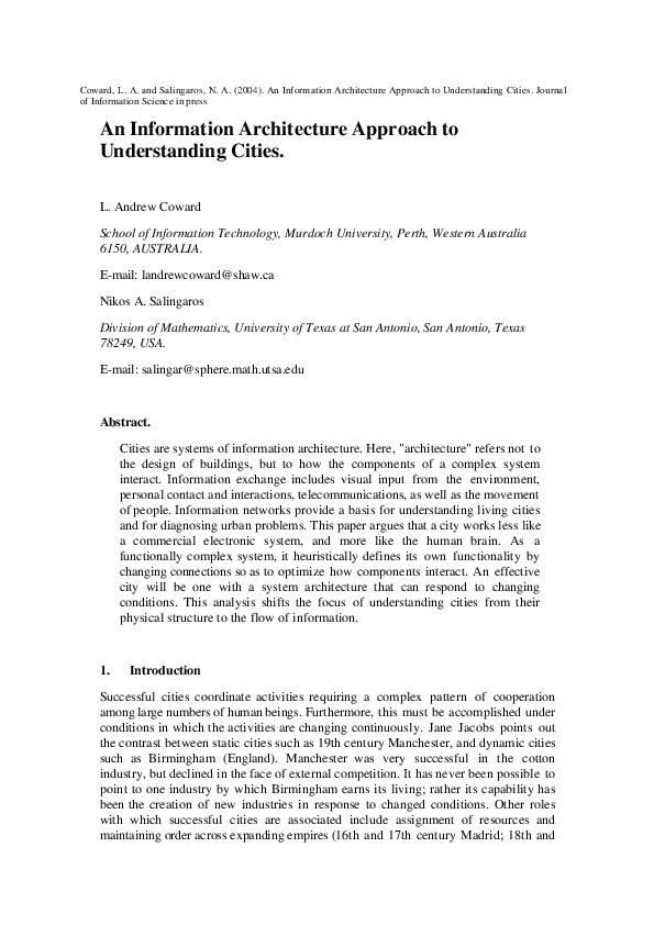 (PDF) An Information Architecture Approach to Understanding Cities