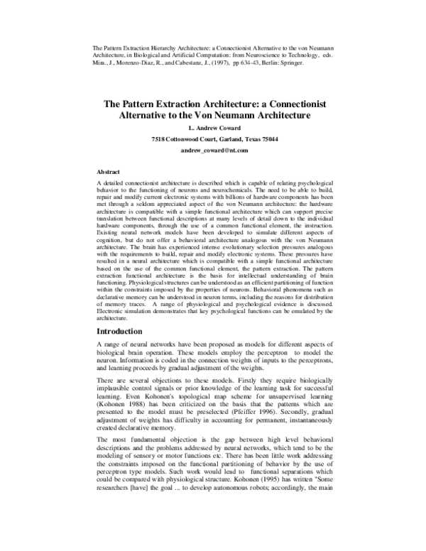 Pdf The Pattern Extraction Architecture A Connectionist Alternative