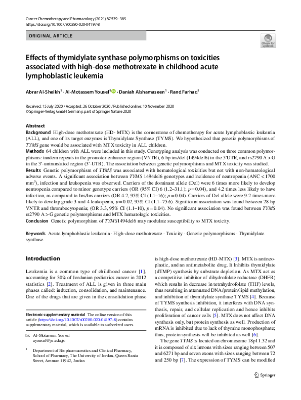 (PDF) Effects of thymidylate synthase polymorphisms on toxicities ...