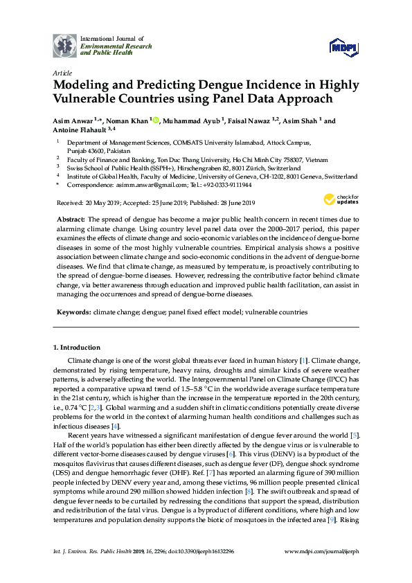 (PDF) Modeling and Predicting Dengue Incidence in Highly Vulnerable Countries using Panel Data ...