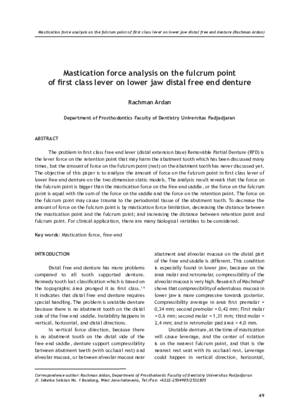 (PDF) Mastication force analysis on the fulcrum point of first class ...