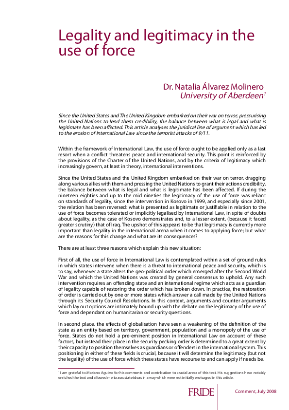 (PDF) Legality v. legitimacy and the use of force in international law