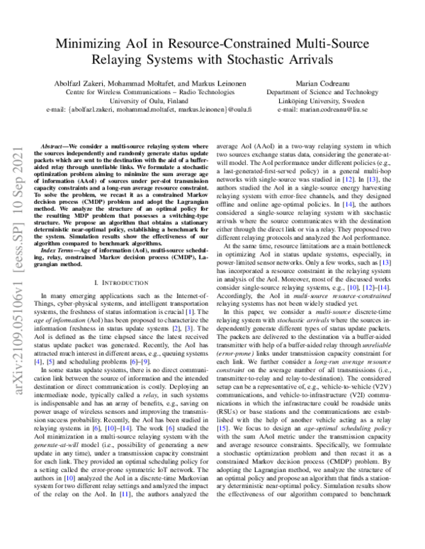 (PDF) Minimizing AoI in Resource-Constrained Multi-Source Relaying Systems with Stochastic Arrivals