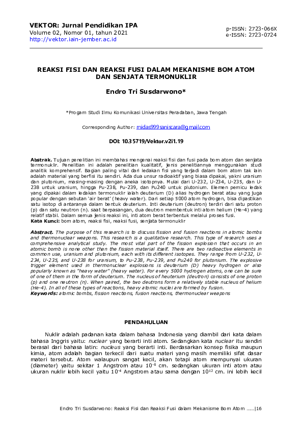 (PDF) Reaksi Fisi dan Reaksi Fusi dalam Mekanisme Bom Atom dan Senjata ...