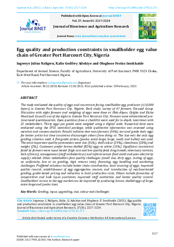 (PDF) Egg quality and production constraints in smallholder egg value ...