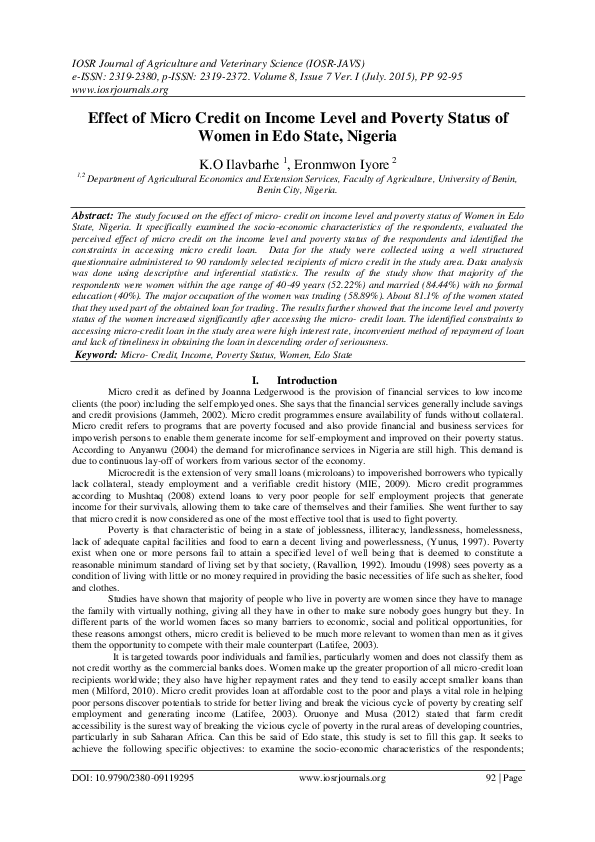 (PDF) Effect of Micro Credit on Income Level and Poverty Status of ...