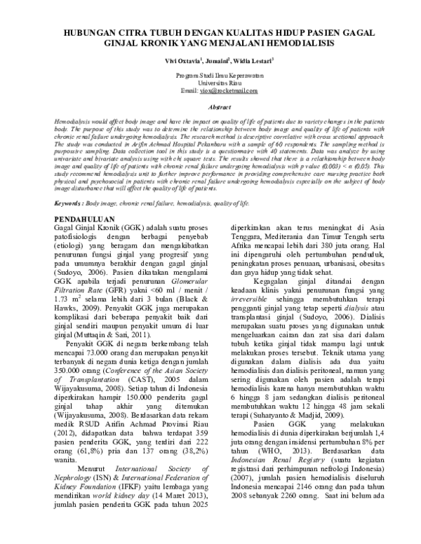 (PDF) Hubungan Citra Tubuh Dengan Kualitas Hidup Pasien Gagal Ginjal Kronik Yang Menjalani ...