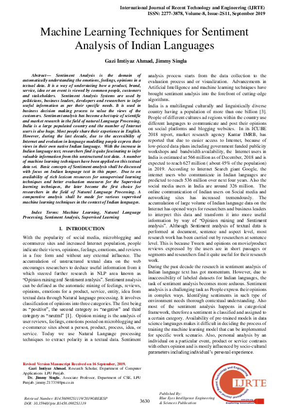 (PDF) Machine Learning Techniques for Sentiment Analysis: A Review