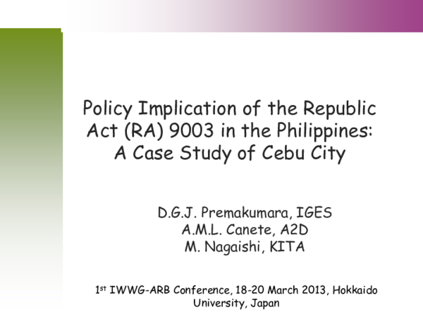 (PDF) Policy Implication of the Republic Act (RA) 9003 in the ...