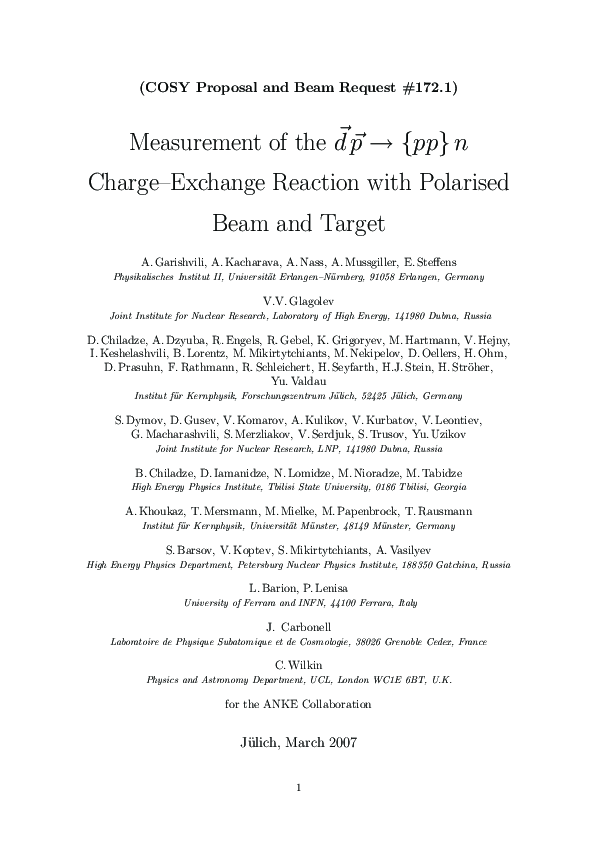 (PDF) Charge–Exchange Reaction with Polarised Beam and Target
