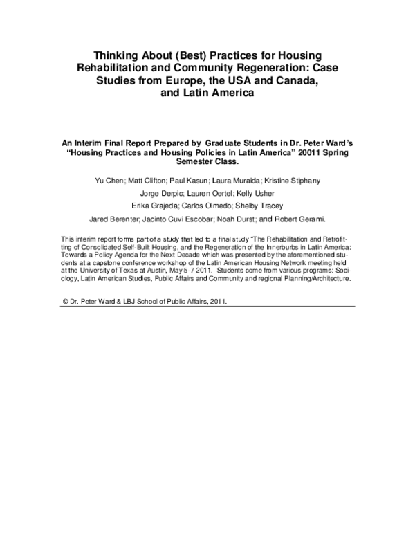 (PDF) Thinking About (Best) Practices for Housing Rehabilitation and ...