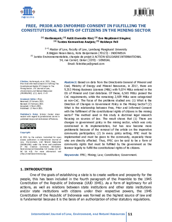 (PDF) Free, Prior and Informed Consent in Fulfilling the Constitutional ...