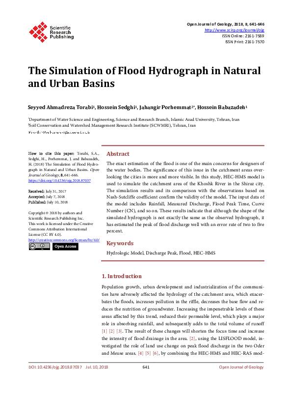 Pdf The Simulation Of Flood Hydrograph In Natural And Urban Basins