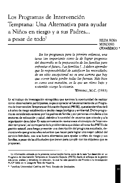 (PDF) Los programas de intervención temprana: una alternativa para ayudar a niños en riesgo y a ...