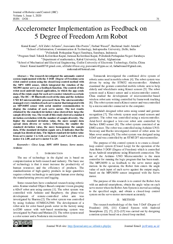 (PDF) Accelerometer Implementation as Feedback on 5 Degree of Freedom ...